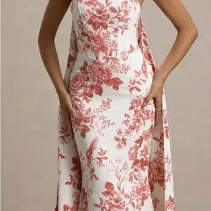 Club L London | Dresses | Pink Porcelain Print Bandeau Maxi Dress With ...